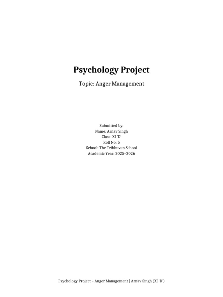 Arnav Singh Psychology Project Anger Management | PDF | Anger | Anxiety
