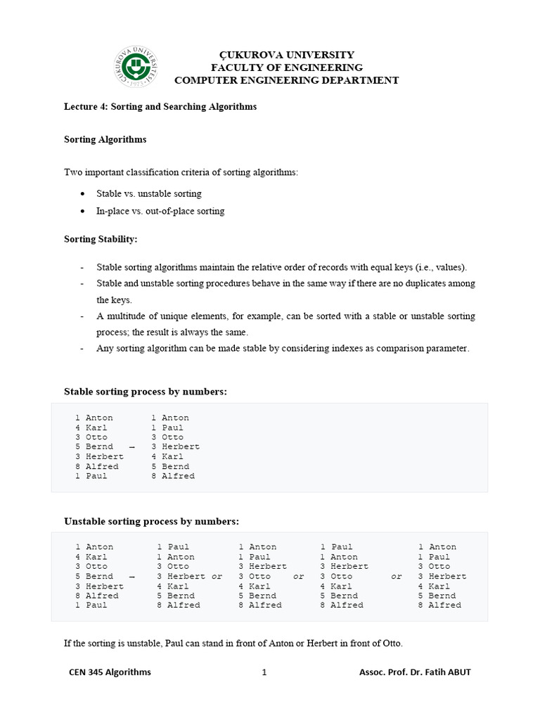 Lecture4 Sorting Searching Algorithms | PDF | Time Complexity | Algorithms