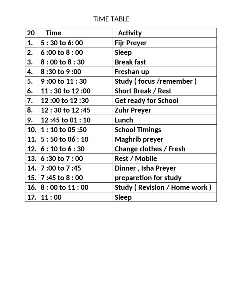 Daily Study and Prayer Schedule | PDF