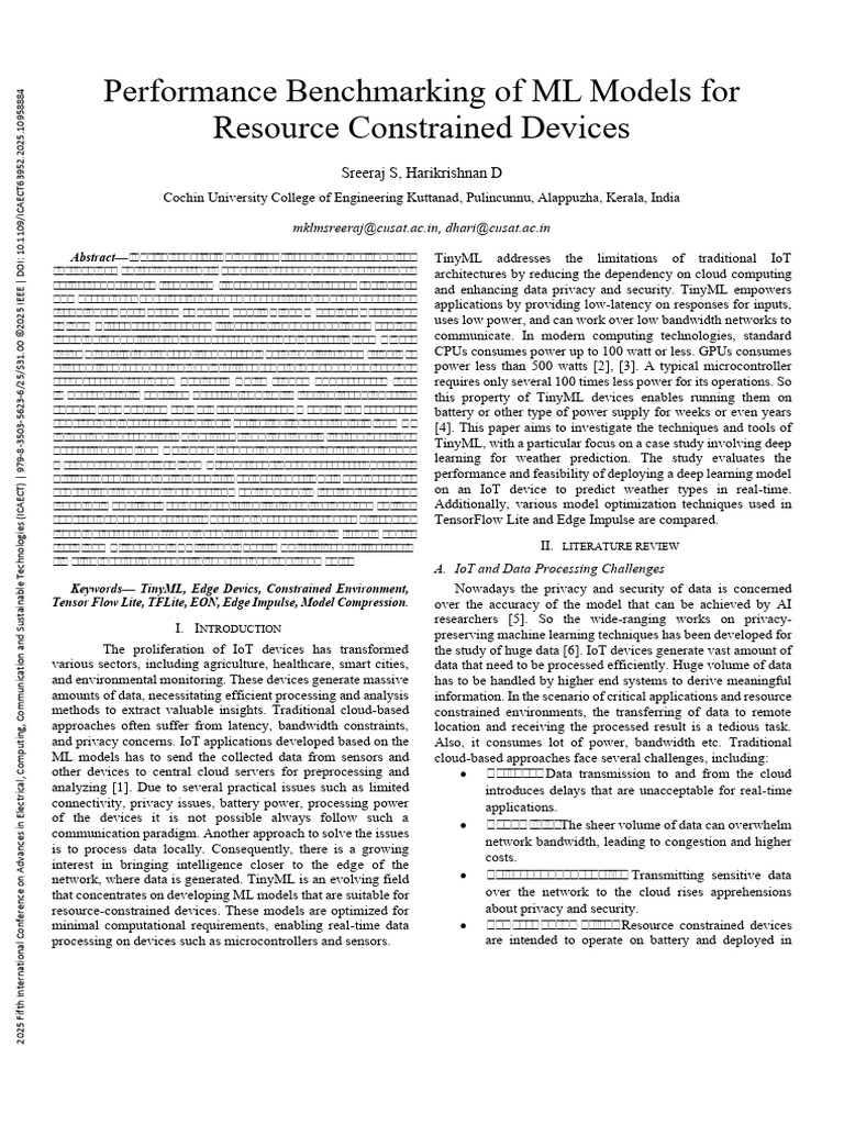 Performance Benchmarking of ML Models For Resource Constrained Devices | PDF | Internet Of ...