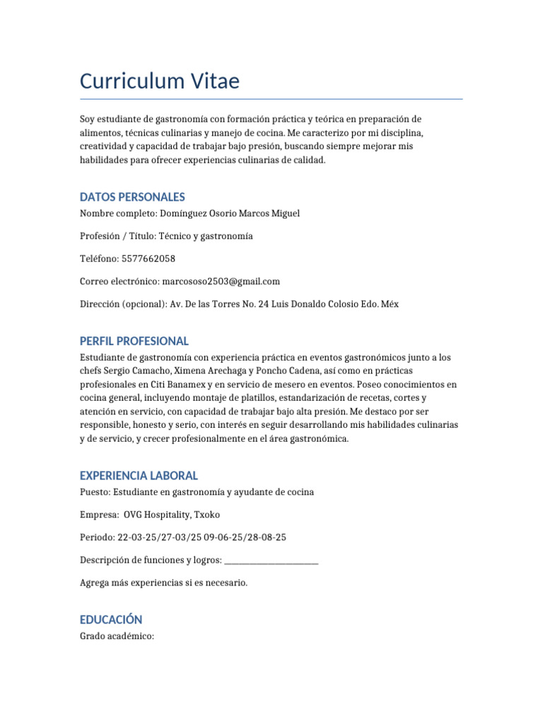 Machote CV Alumnos | PDF
