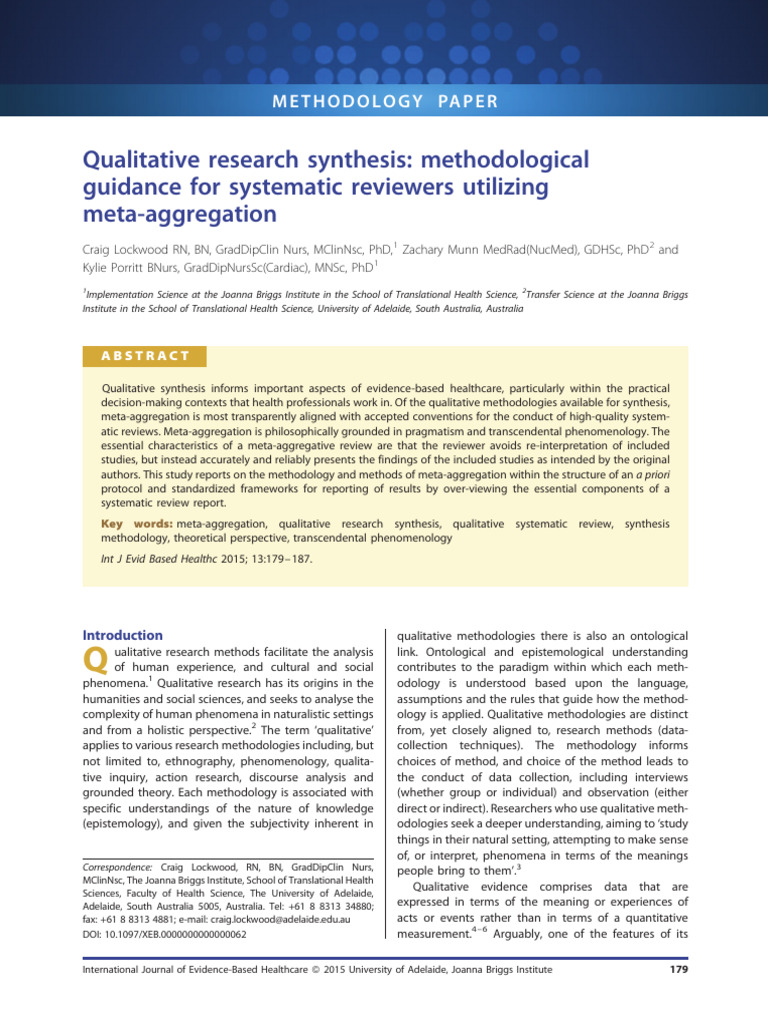 Lock Wood Qualitative - Research - Synthesis - Methodological.10 | PDF ...