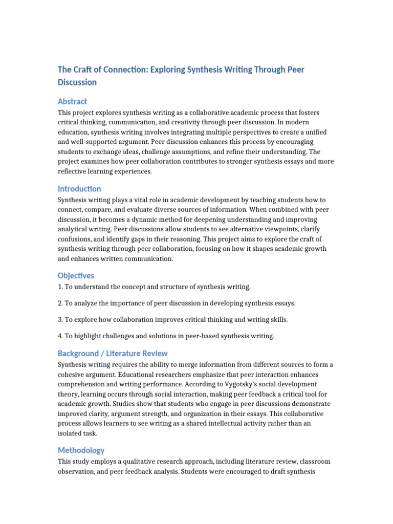 Enhancing Synthesis Writing via Peer Discussion | PDF | Critical ...