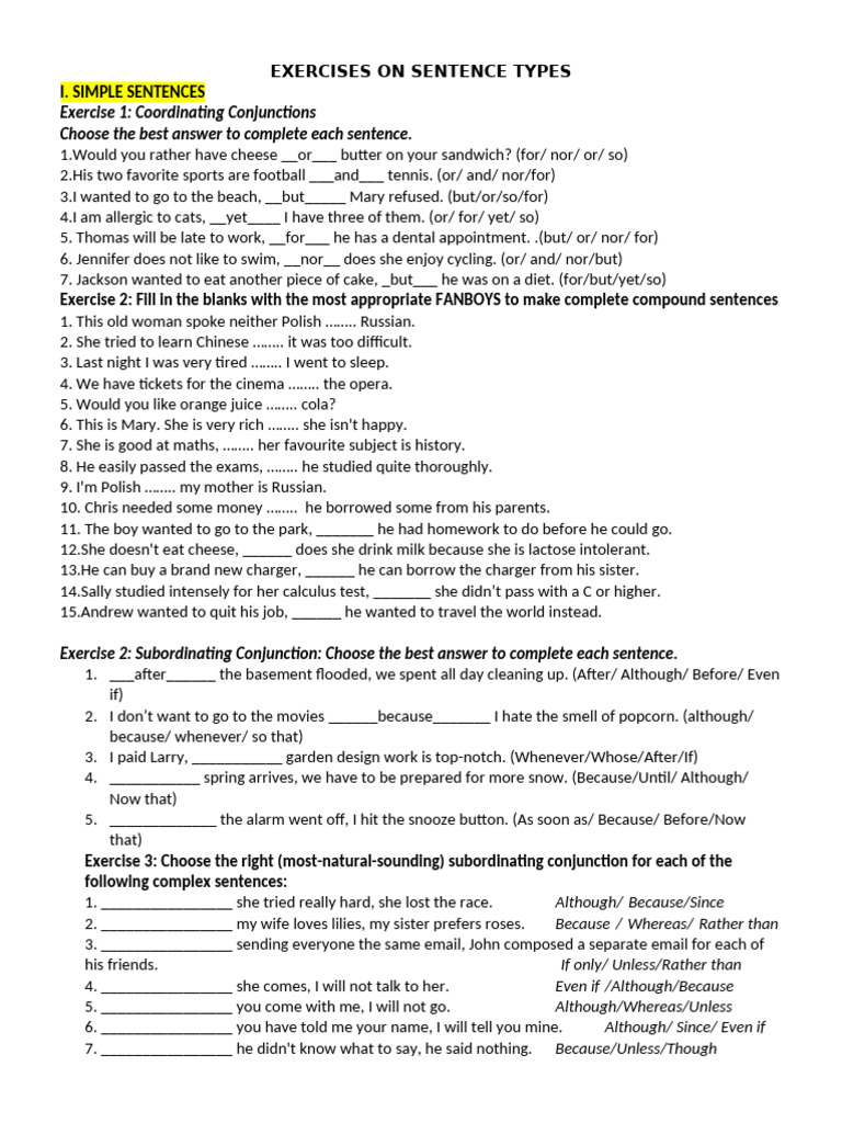 Sentence Types Exercises and Answers | PDF