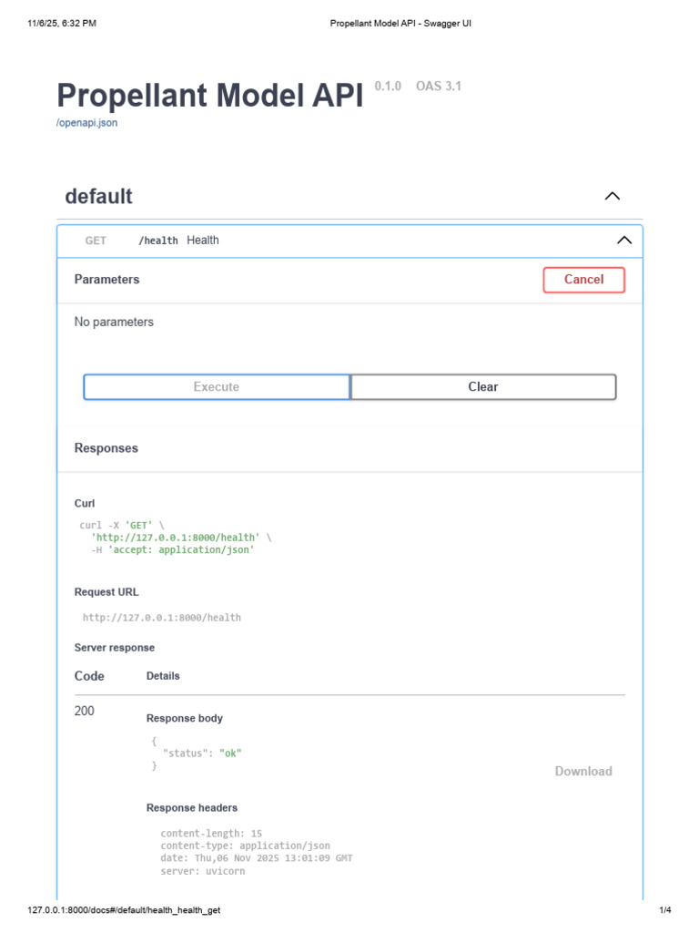 Propellant Model API - Swagger UI | PDF | Software | Computer Programming