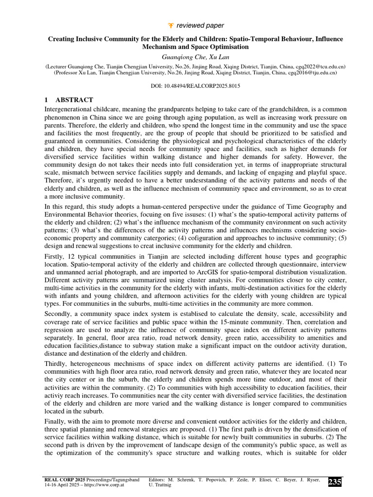 Creating Inclusive Community For The Elderly and Children SpatioTemporal Behaviour, Influence | PDF