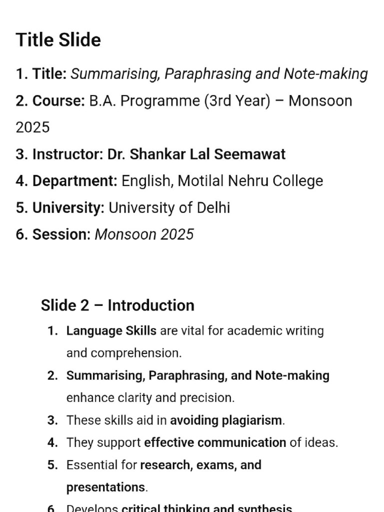 Summarising, Paraphrasing and Note-Making | PDF