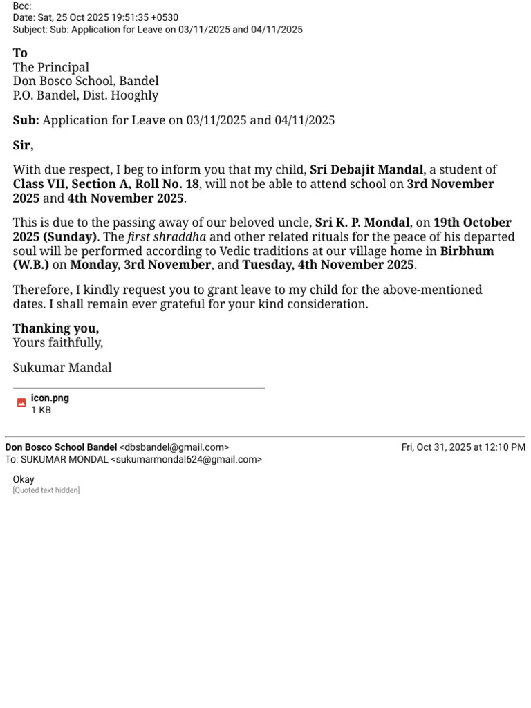 Gmail - Sub - Application For Leave On 03-11-2025 and 04-11-2025 | PDF