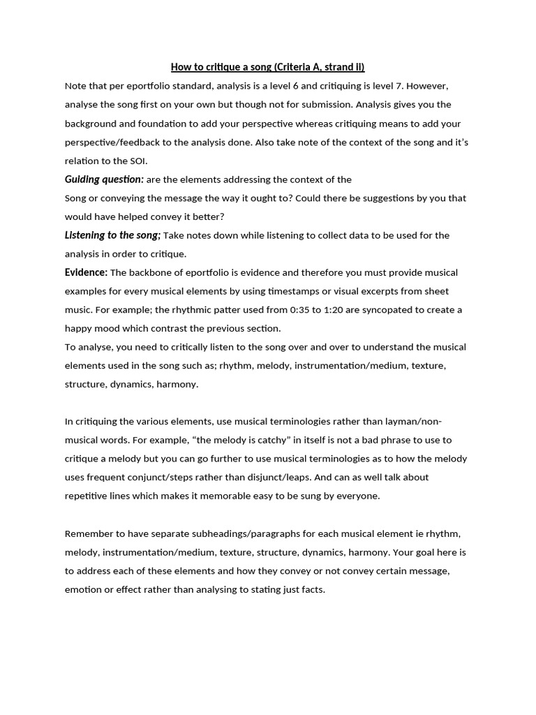Guide to Song Critique Techniques | PDF