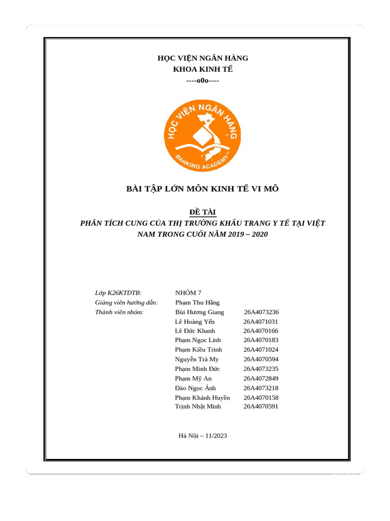 Bai Tap Lon Mon Kinh Te Vi Mo Hoc Vien Ngan Hang 77859 | PDF