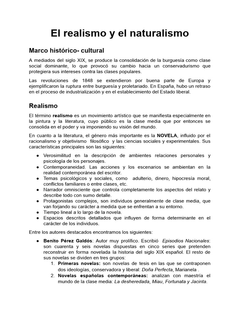 Tema 1 - El Realismo y Naturalismo | PDF | Realismo literario | Novelas