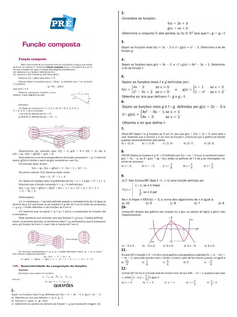 Questões de Funções Reais e Composição | PDF | Função (Matemática ...
