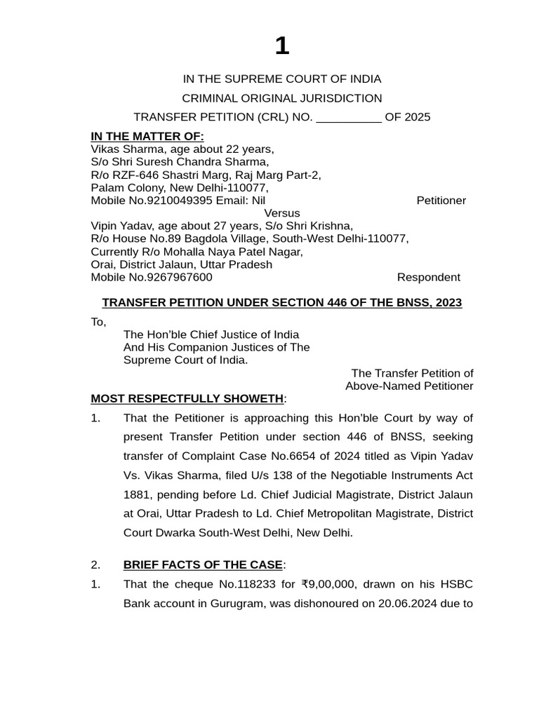 Vikas Sharma vs. Vipin Yadav TP | PDF | Complaint | Cheque