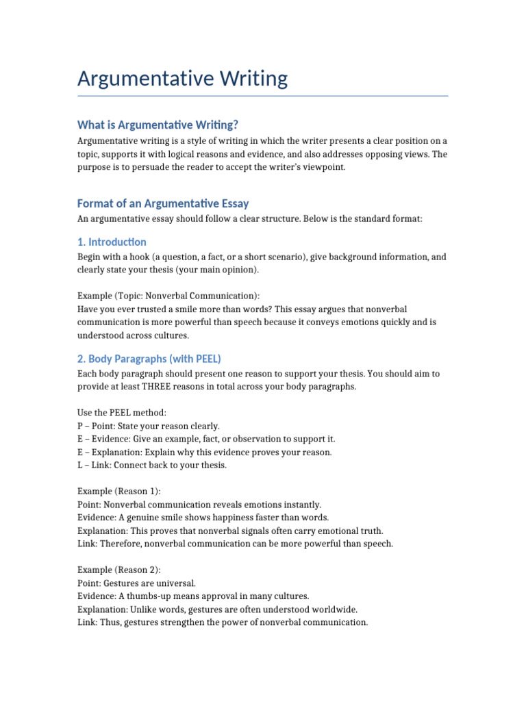 Argumentative Writing Expanded | PDF | Nonverbal Communication | Body ...