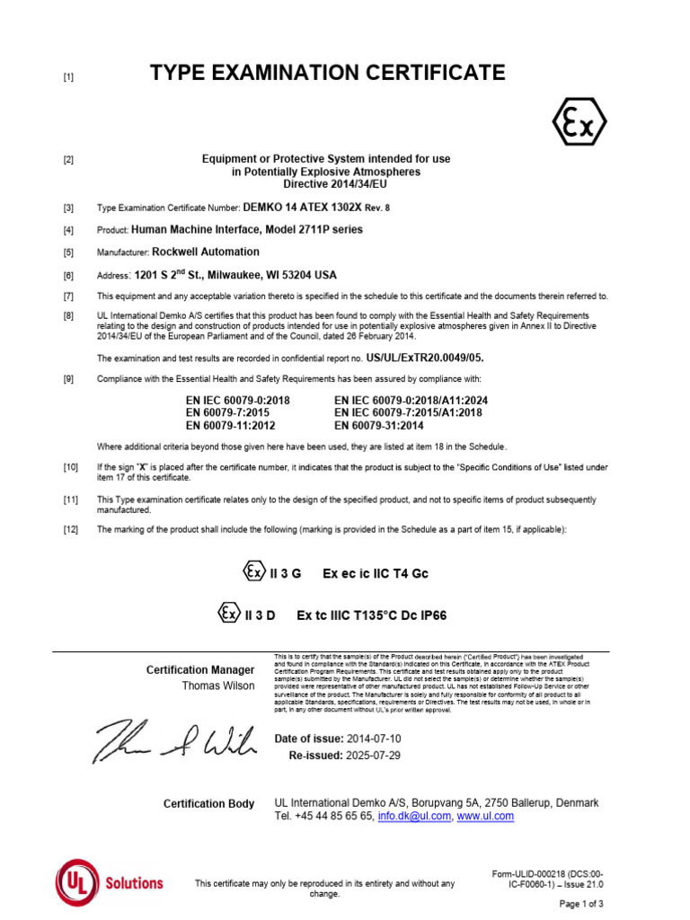 Certificación Atex HMI 2711p Ct001 - en e | PDF | Electrical Engineering