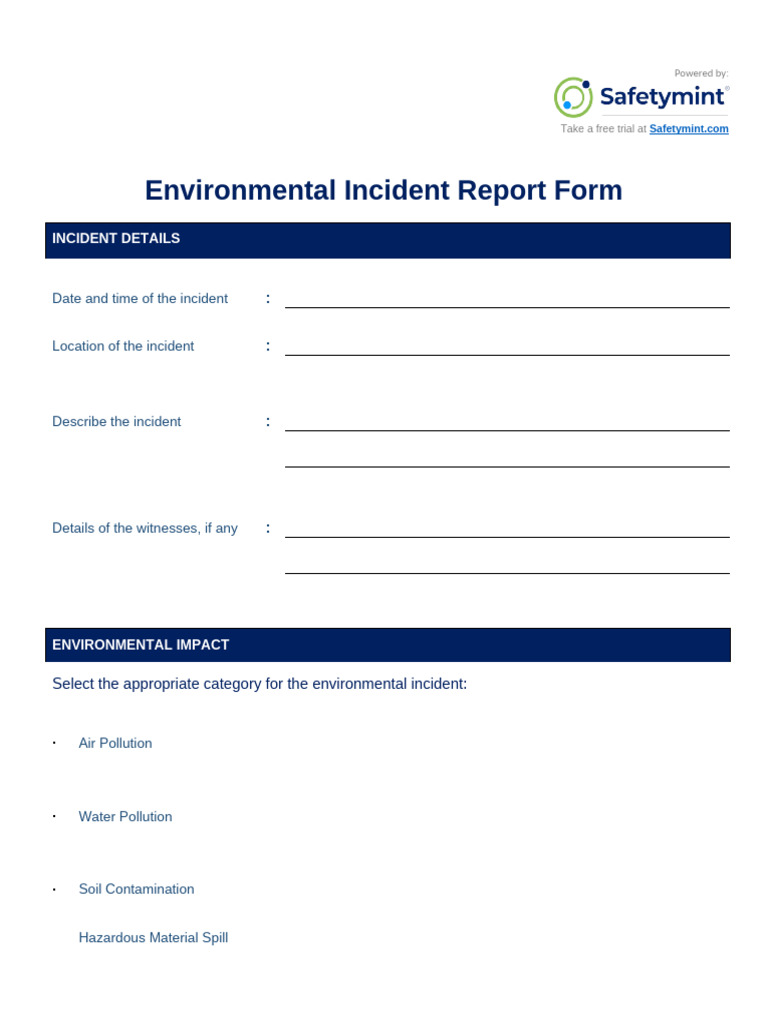 Environmental Incident Report Form | PDF