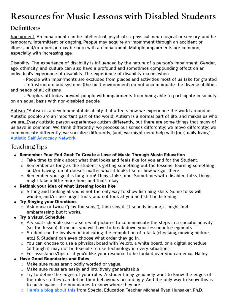 Music Lessons for Disabled Students Guide | PDF | Autism | Disability