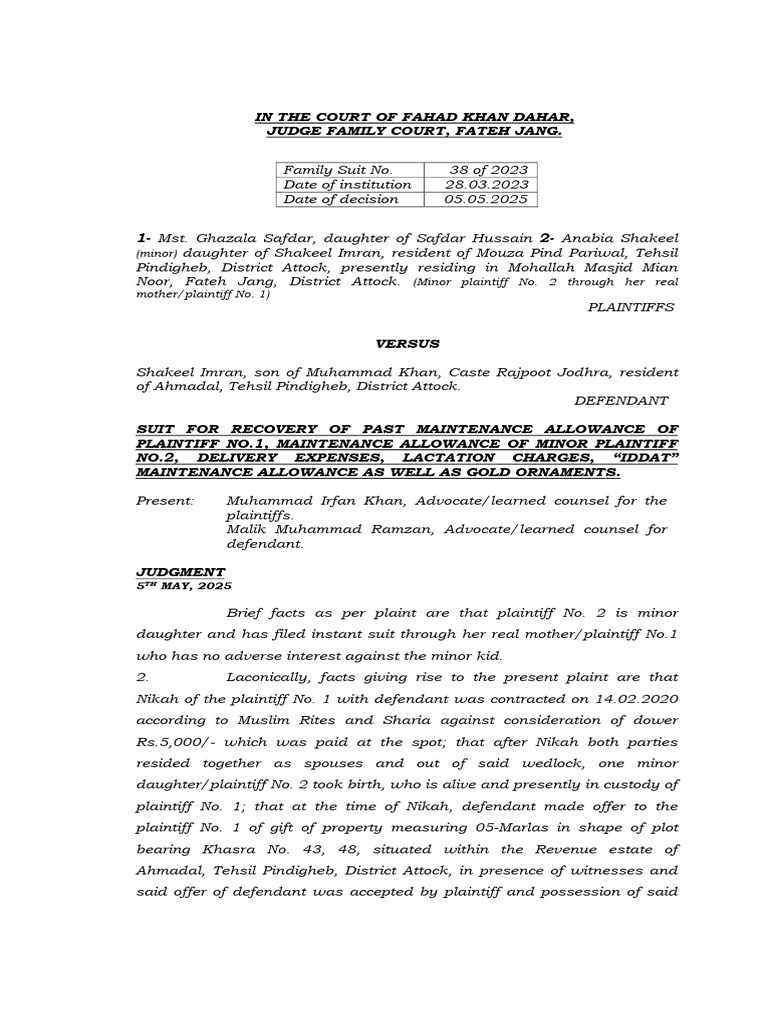 Suit For Recovery of Past Maintenance Allowance of | PDF | Lawsuit ...