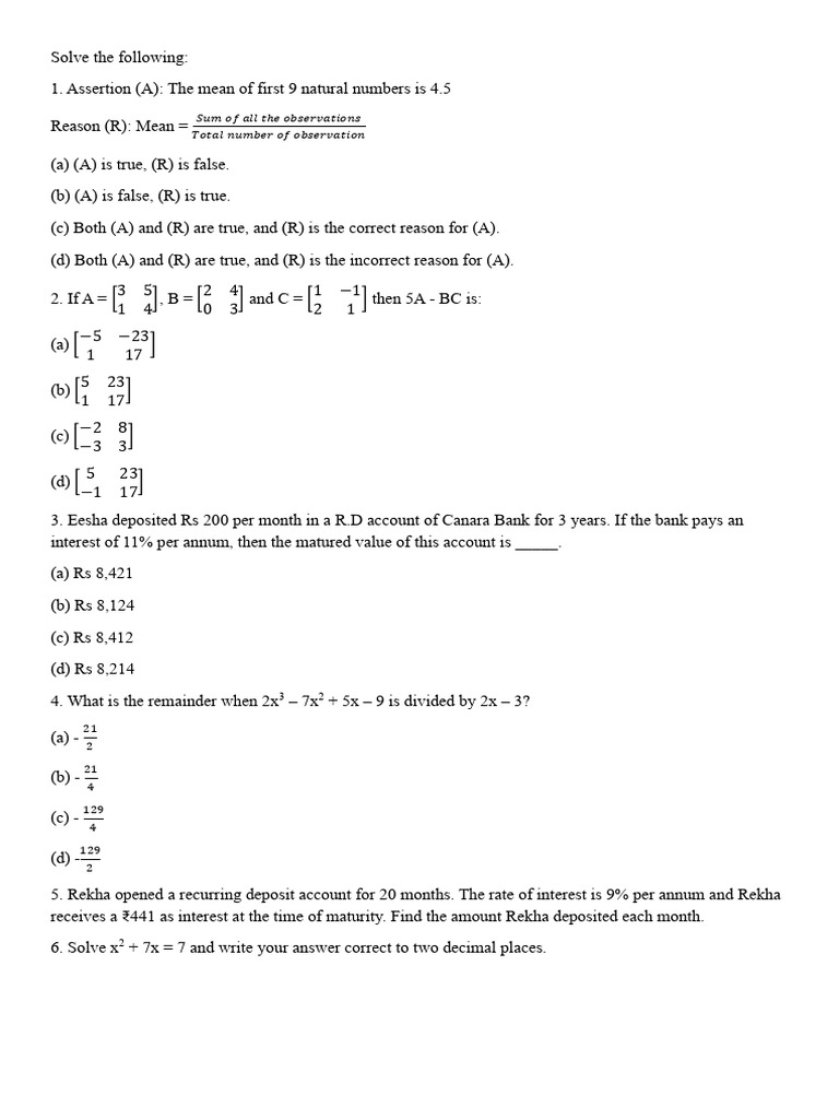 Extra Questions Math | PDF | Numbers | Chess