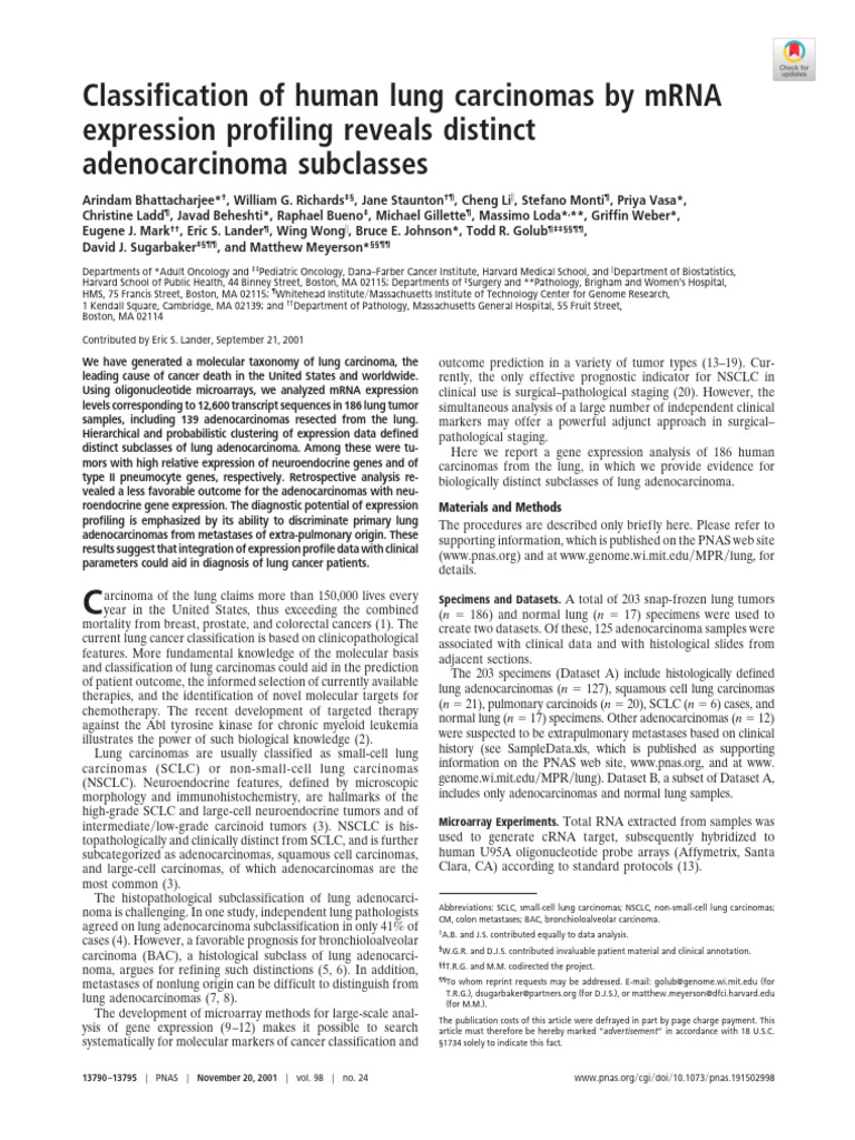3 Classification of Human Lung Carcinomas by Mrna Expression Profiling ...