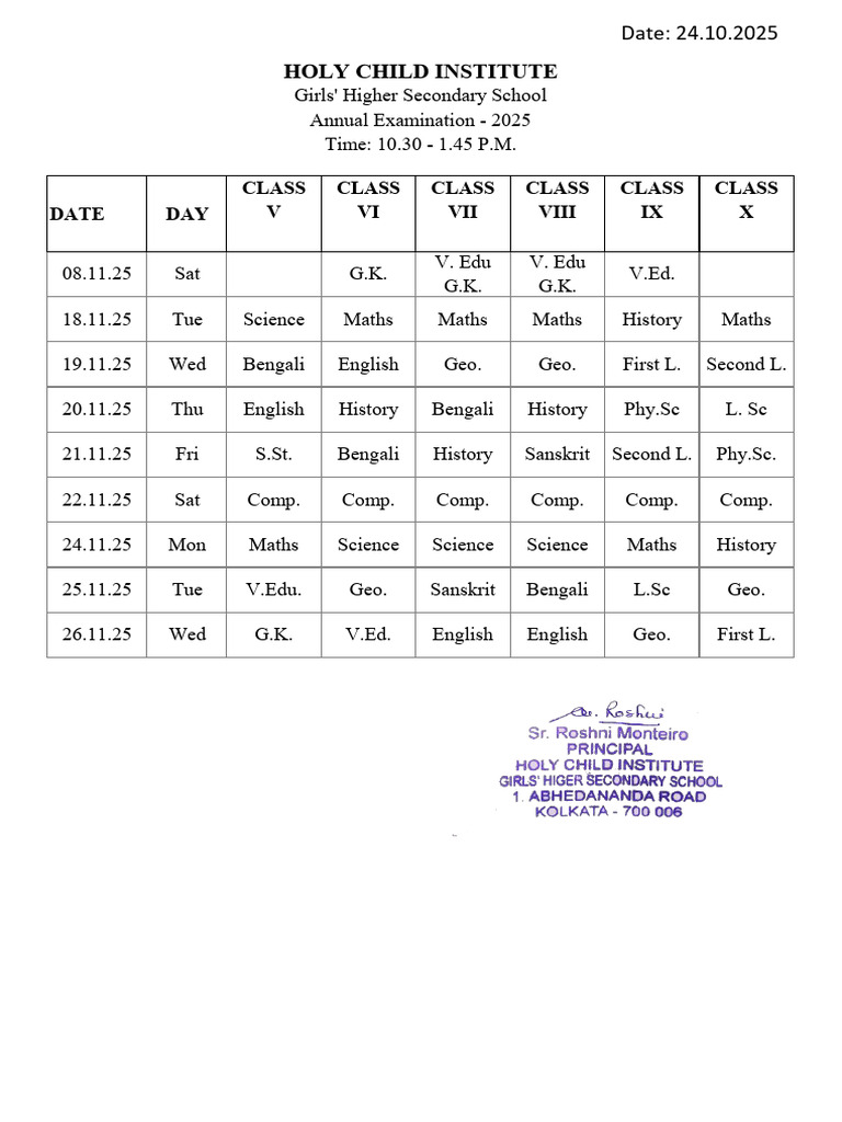 Annual Examination Schedule 2025 | PDF