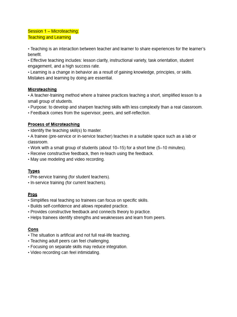 Microteaching In A Nutshell Pdf Learning Teachers