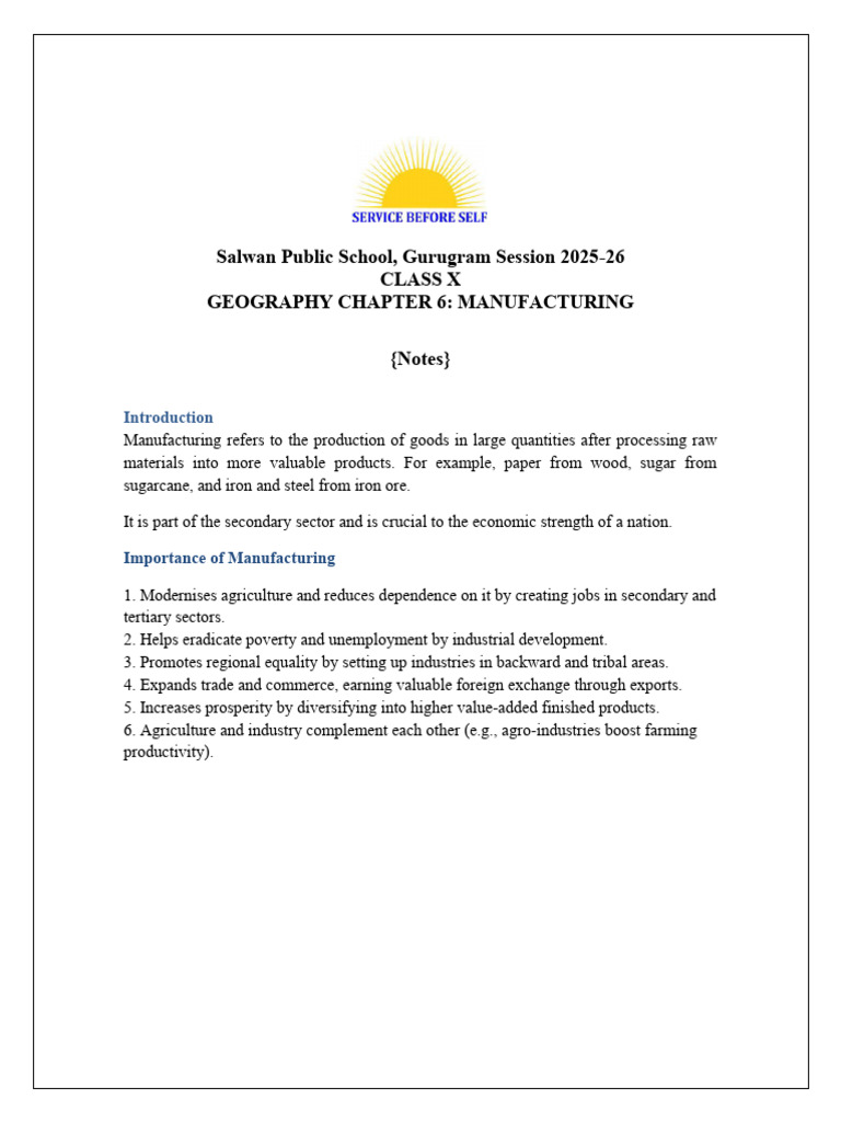 Manufacturing Chapter 6 Geography Class X | PDF | Textiles | Coal