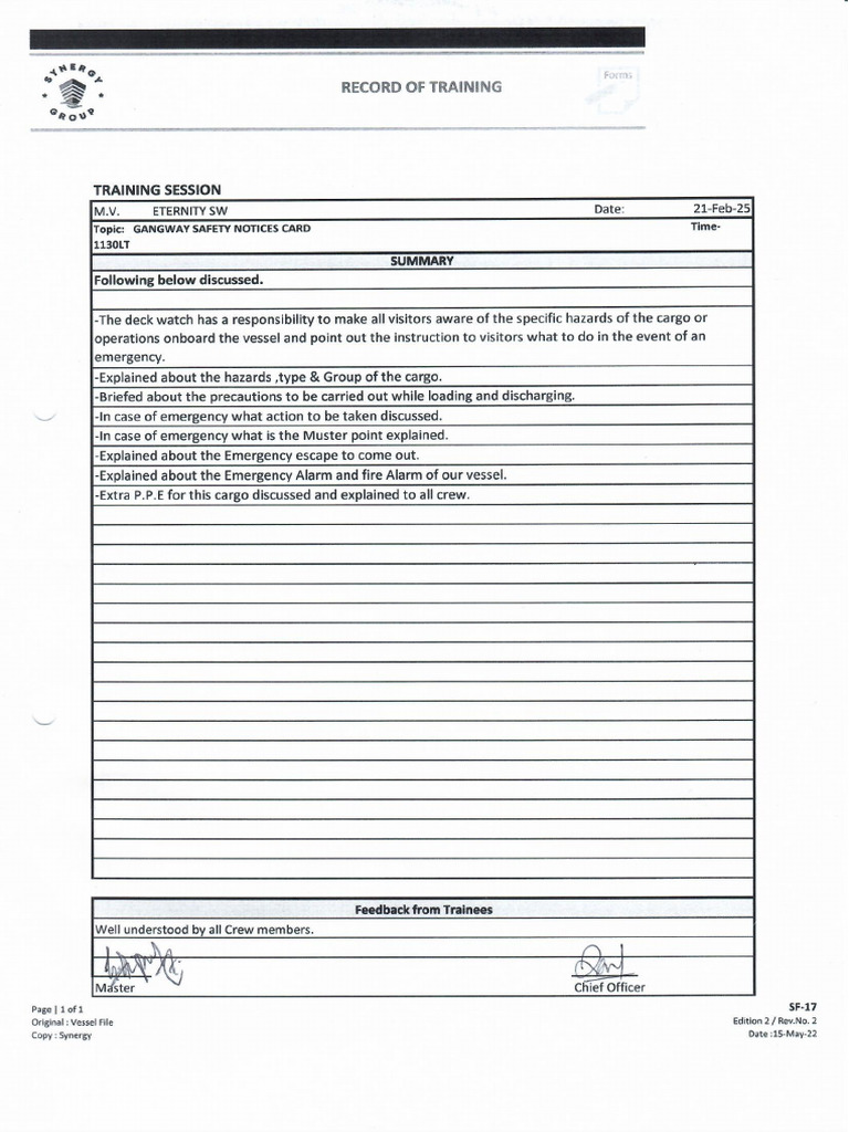 SF-17 Gangway Safety Notices Card | PDF