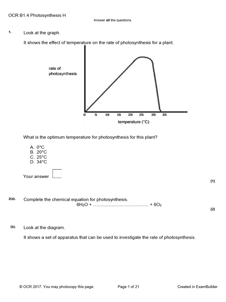 OCR B1.4 Photosynthesis H | PDF | Photosynthesis | Biology