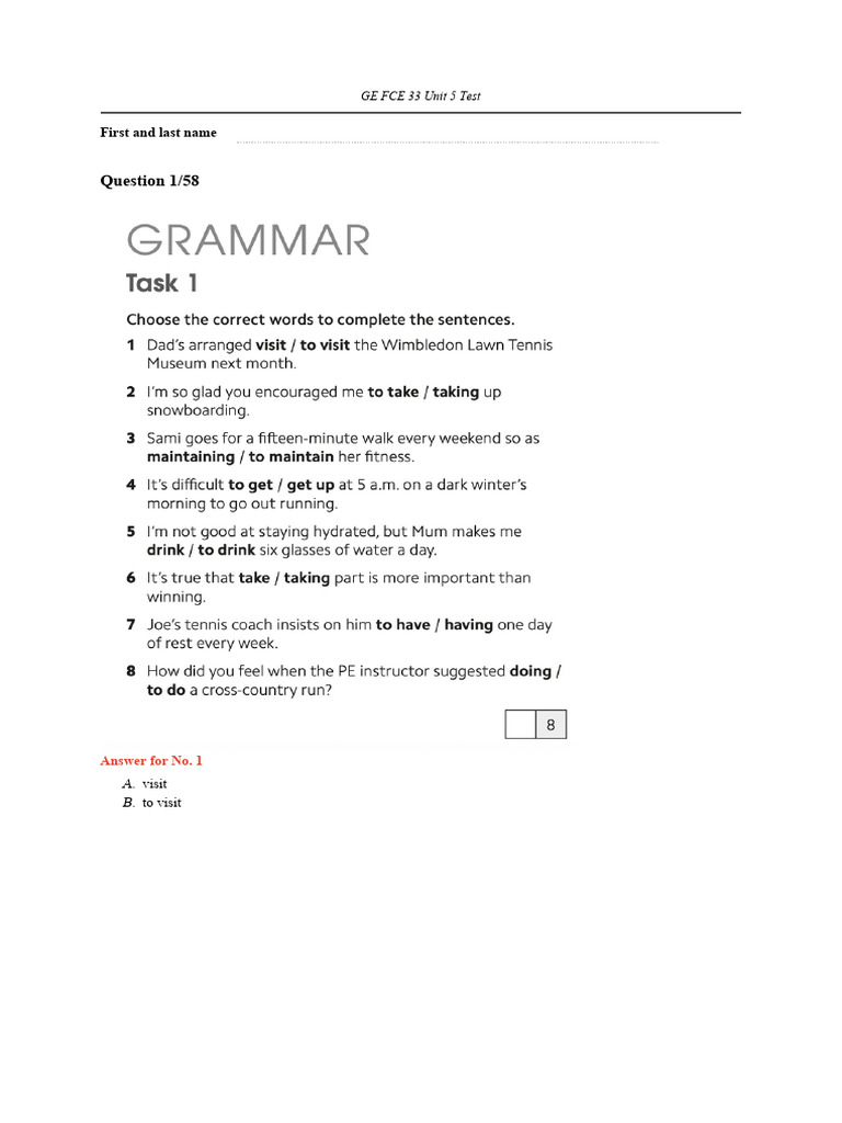 GE FCE 33 Unit 5 Test - Questions | PDF