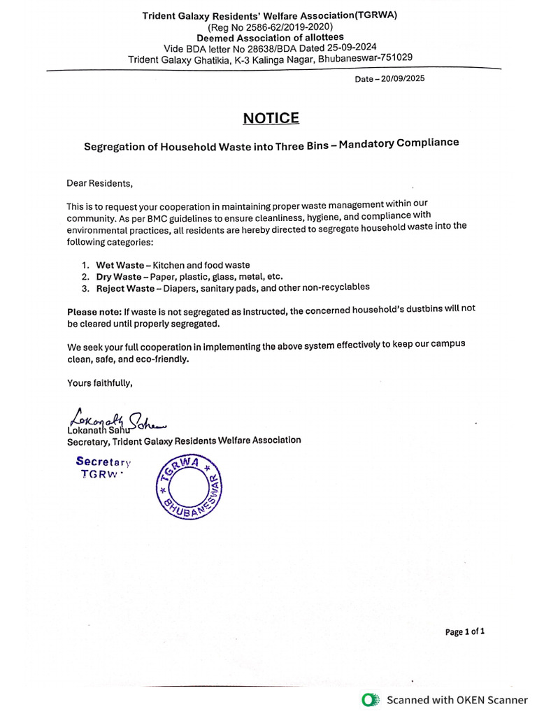 NOTICE - Dust Bin Segregation | PDF