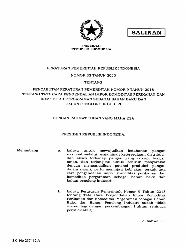 Pencabutan Peraturan Impor Perikanan 2025 | PDF