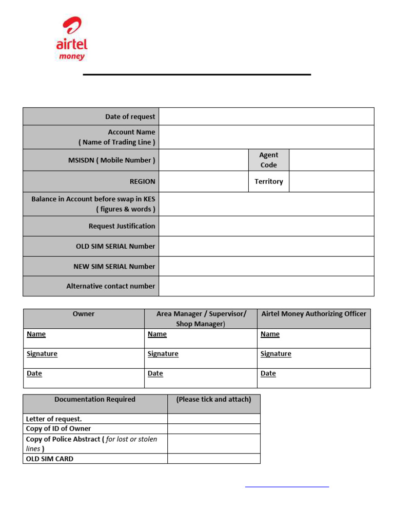 Airtel Money Sim Swap Request Form-1-1 | PDF