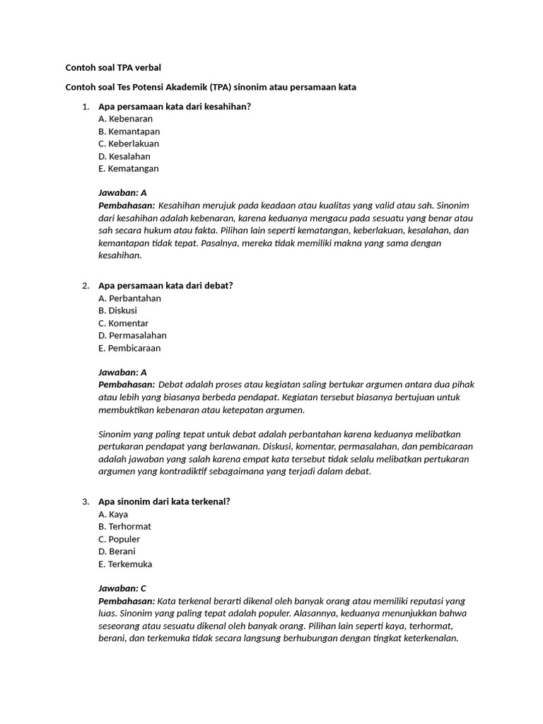 Contoh Soal Tka Numerik Verval Logika Buat Belajar Igna | PDF