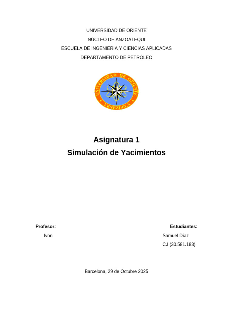 Simulación de Yac. ASIGNACIÓN 1 | PDF | Simulación | Dinámica de fluidos