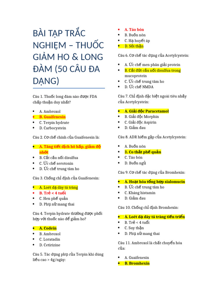 Bai Tap 50 Cau Da Dang Thuoc Giam Ho Long Dam | PDF