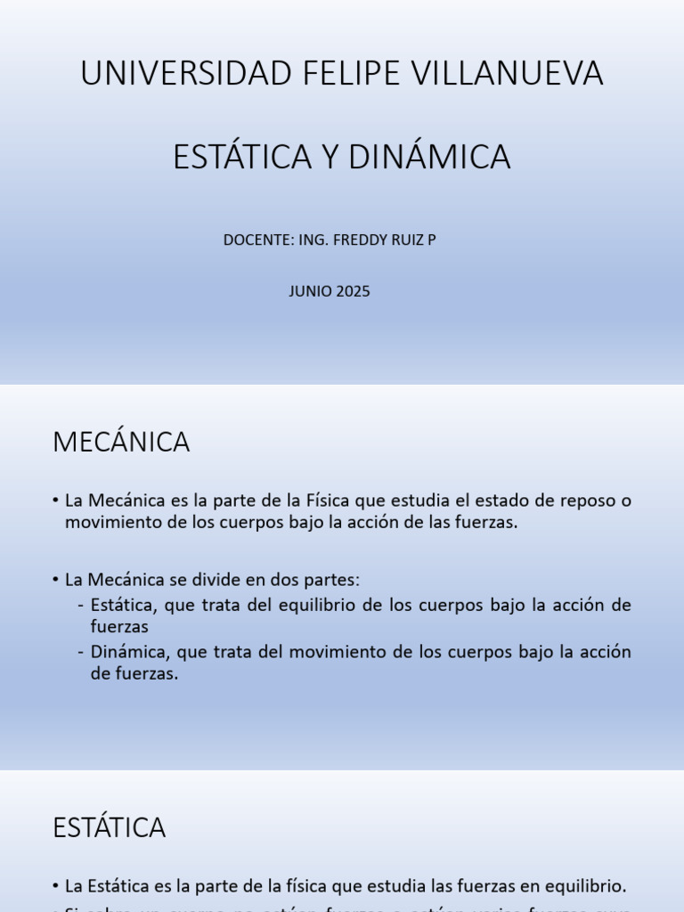 Estática y Dinámica en Mecánica | PDF | Fuerza | Las leyes del ...