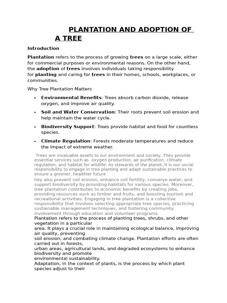 Tree Plantation and Adoption Benefits | PDF | Soil | Ecosystem
