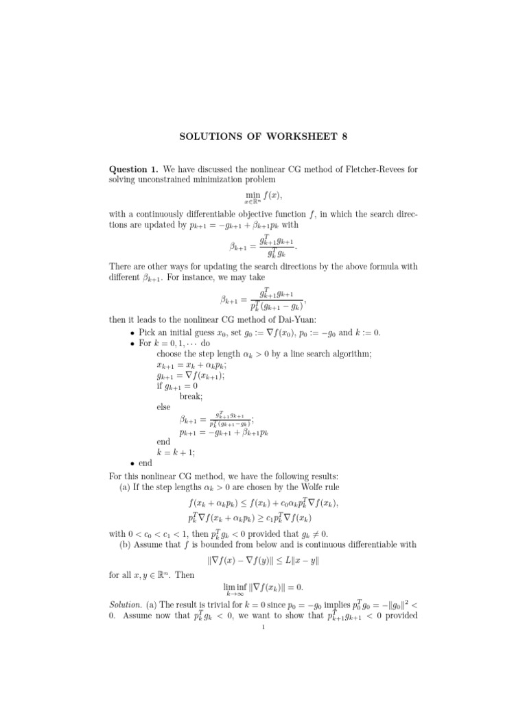 Numerical Optimization Solutions of Worksheet 10 | PDF | Computational ...