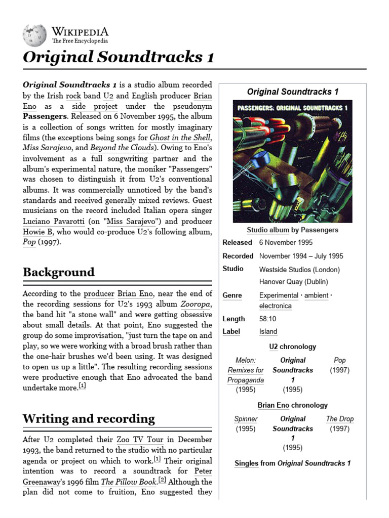 Original Soundtracks 1 - Wikipedia | PDF | Rock Music | Sound Recording