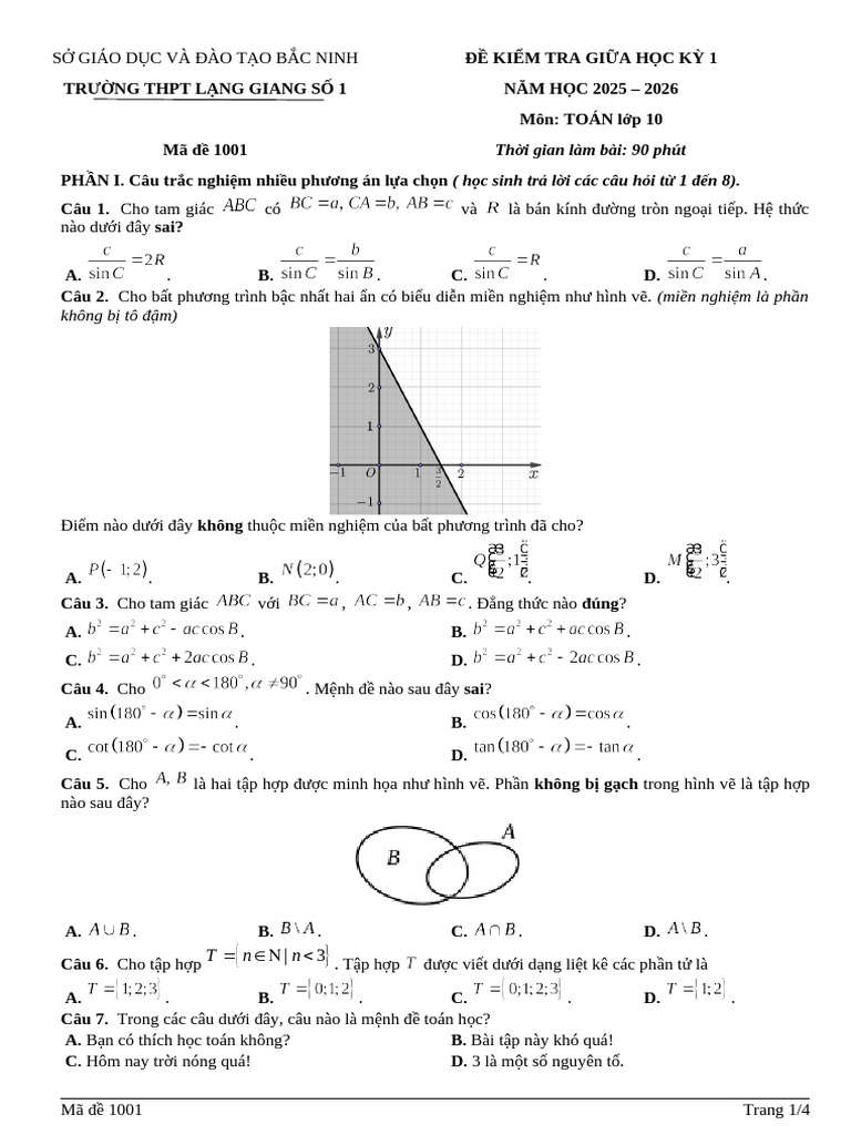 1001 - TOÁN 10 NĂM HỌC 2025-2026 - KIEM - TRA - GHK - 1.docx - 24 - 10 - 2025 | PDF