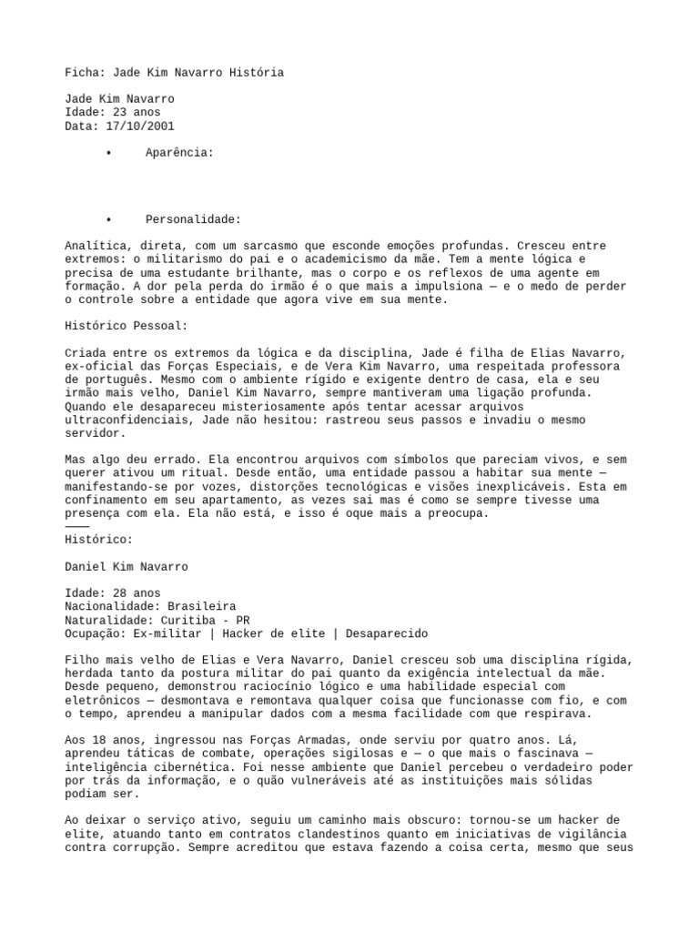 História de Jade Kim Navarro: Luta e Mistério | PDF | Ciência militar ...