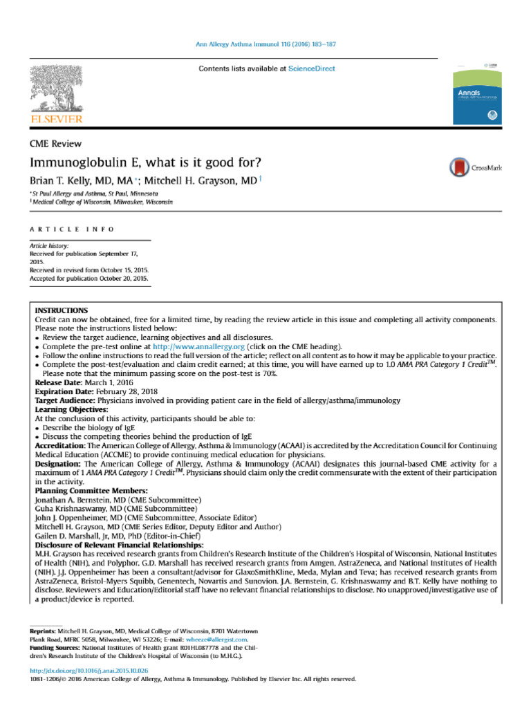 Immunoglobulin E, What Is It Good For - Anna's Archive | PDF