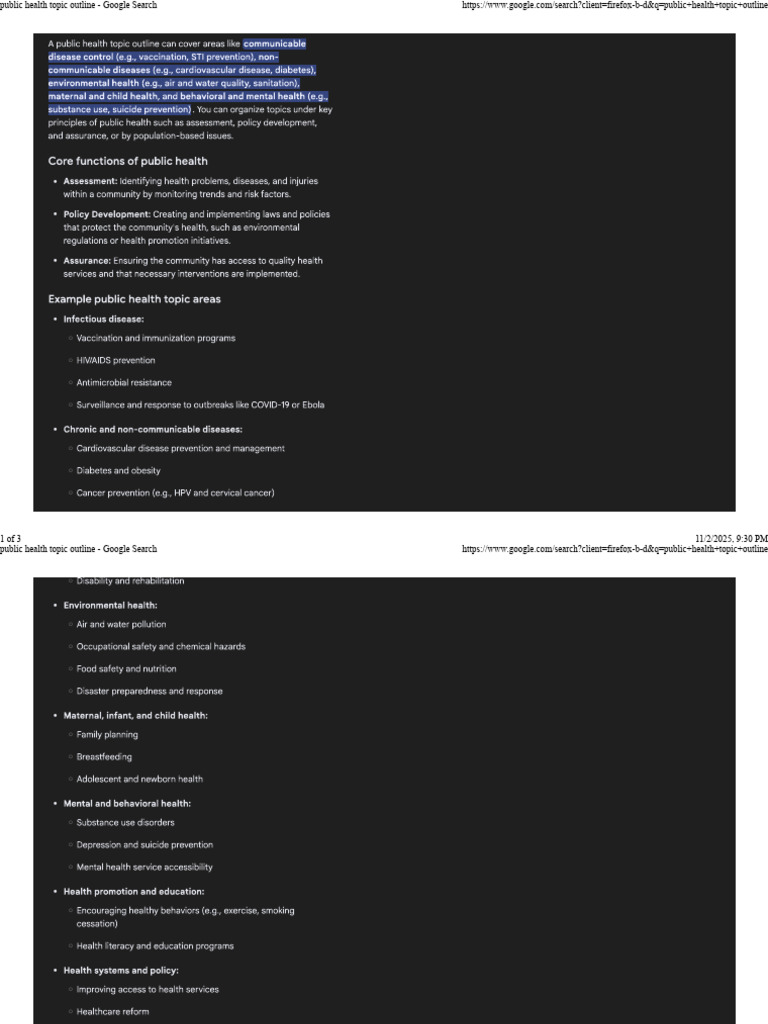 Public Health Topic Outline - Google Search | PDF