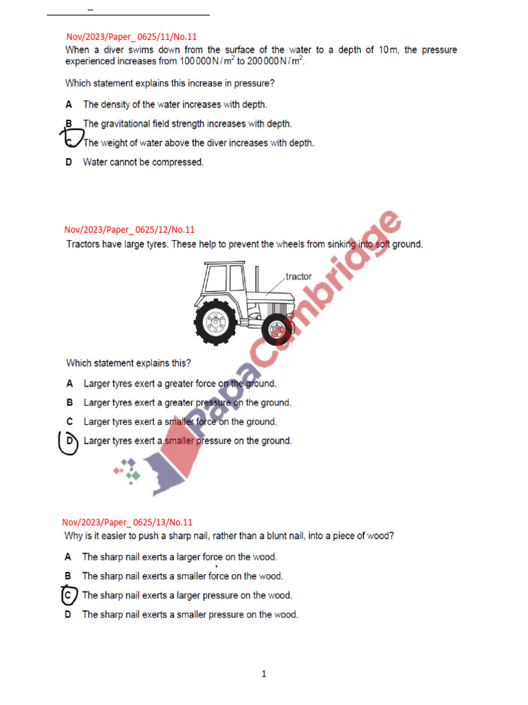 IGCSE Physics Pressure Notes 2023 | PDF