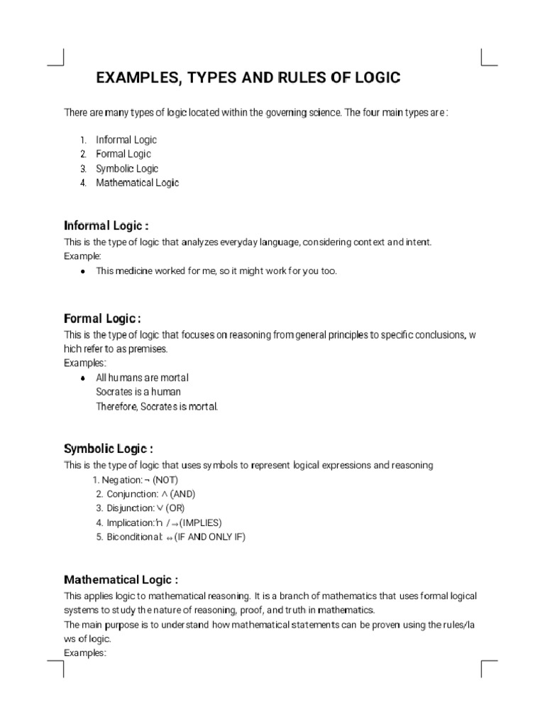 Examples, Types and Rules of Logic - Phoenix | PDF