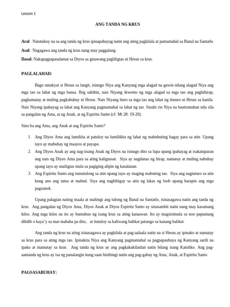 Lesson 1 Ang Tanda NG Krus | PDF