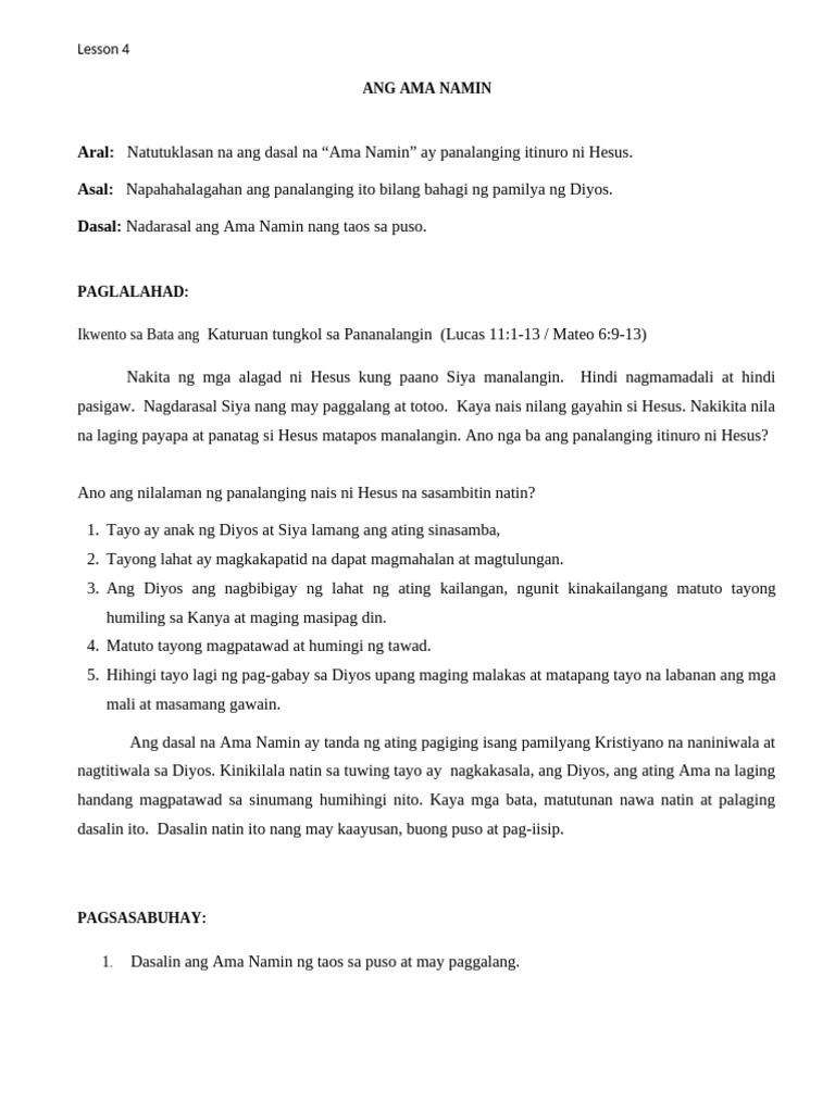 Lesson 4 Ang Ama Namin | PDF