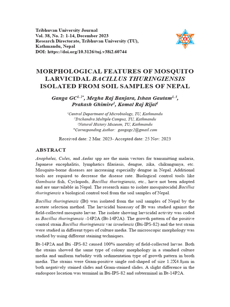 Sampling of Mosquito Larvae, Bti | PDF | Staining | Bacillus