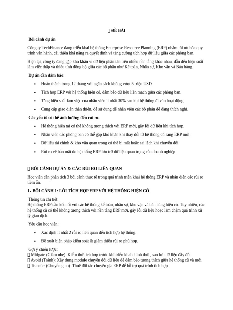 Risk Register Cho ERP TechFinance | PDF